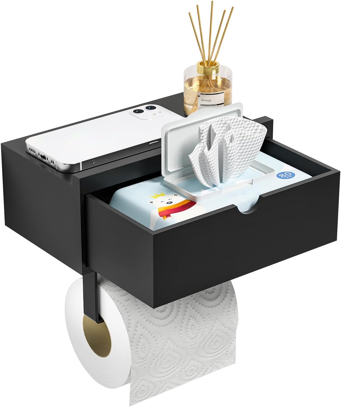 Amazon.com: botzi Bamboo Toilet Paper Holder with Shelf and Storage ...