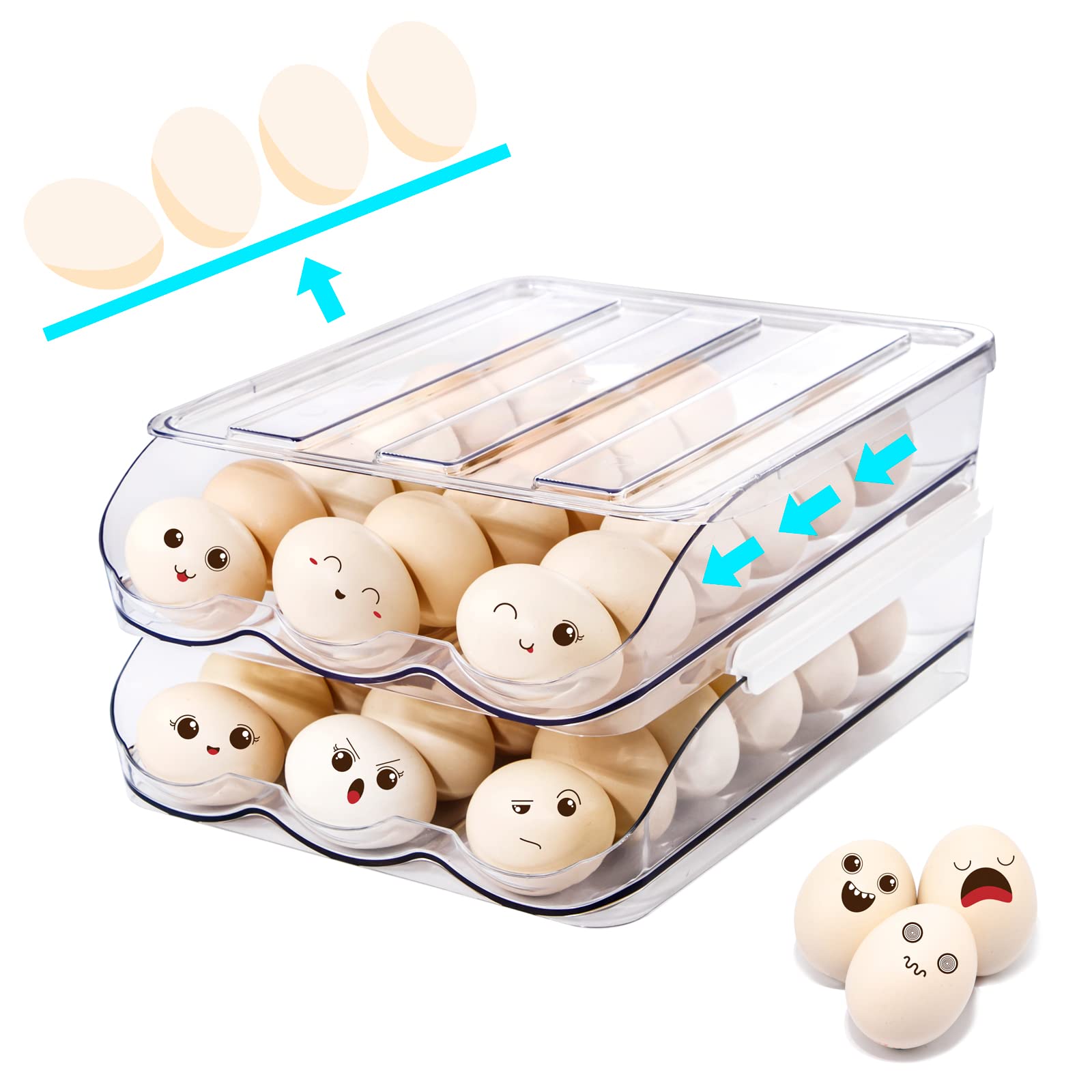 Rubtlamp Clear Rolling Egg Holder for Refrigerator?Plastic Egg Storage ...