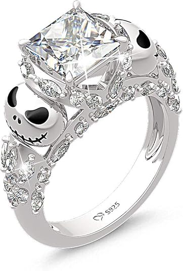 Jeulia 2 Carat Jack Skellington Rings Women Nightmare Before Christmas Skull Rings 925 Sterling ...