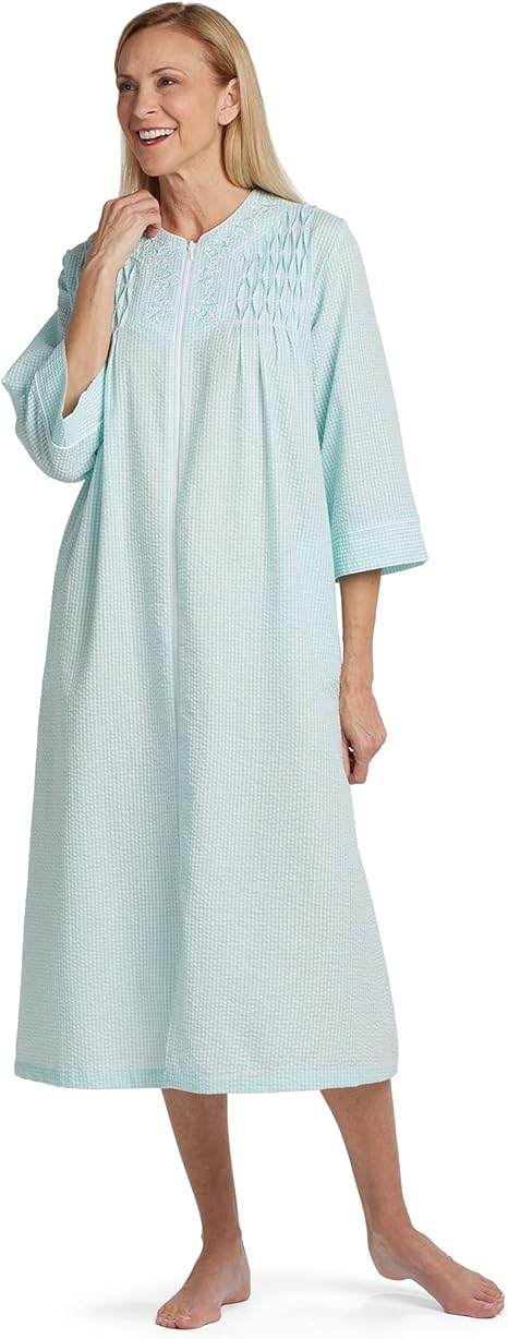 Miss Elaine Robe - Long Seersucker Women's Robe, Hand Smocked Neckline ...