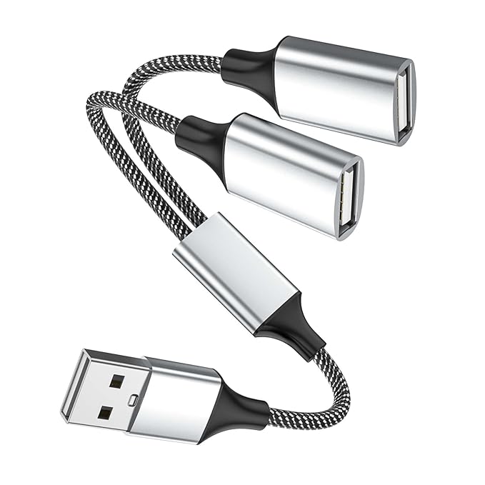 Fidioto USB A Male to 2 Female Y Splitter - 1 in 2 Out for Charging and ...