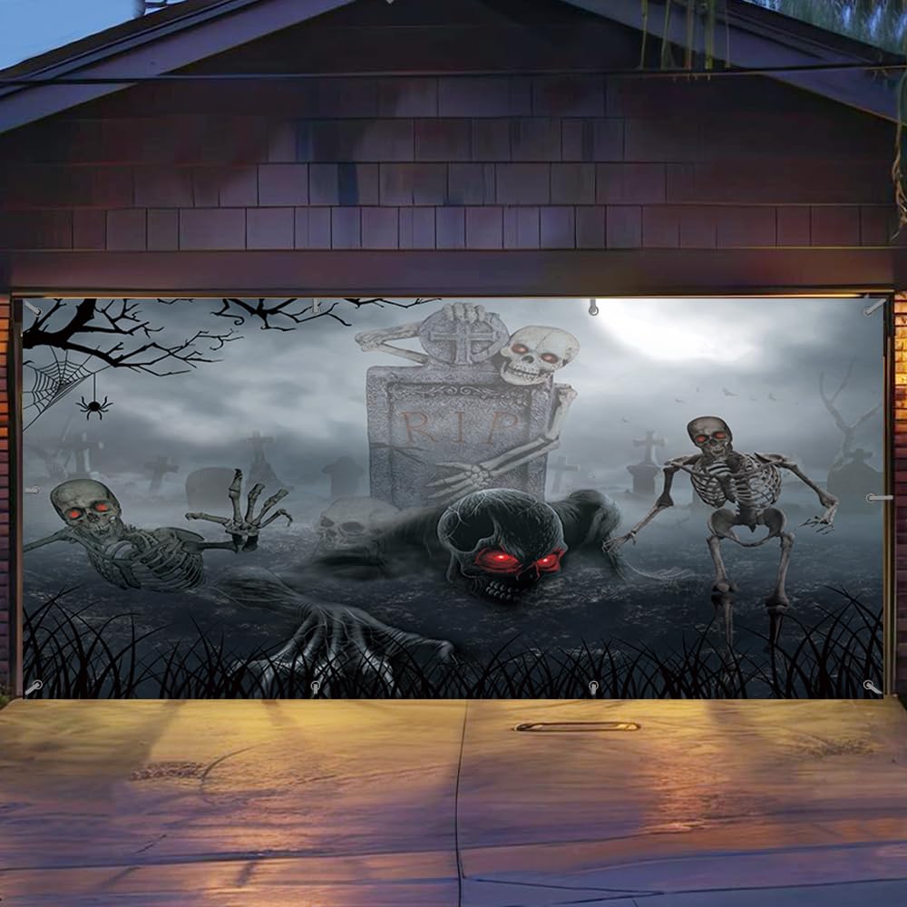 Amazon.com: MEHOFOND Halloween Garage Door Decorations, Halloween Full ...