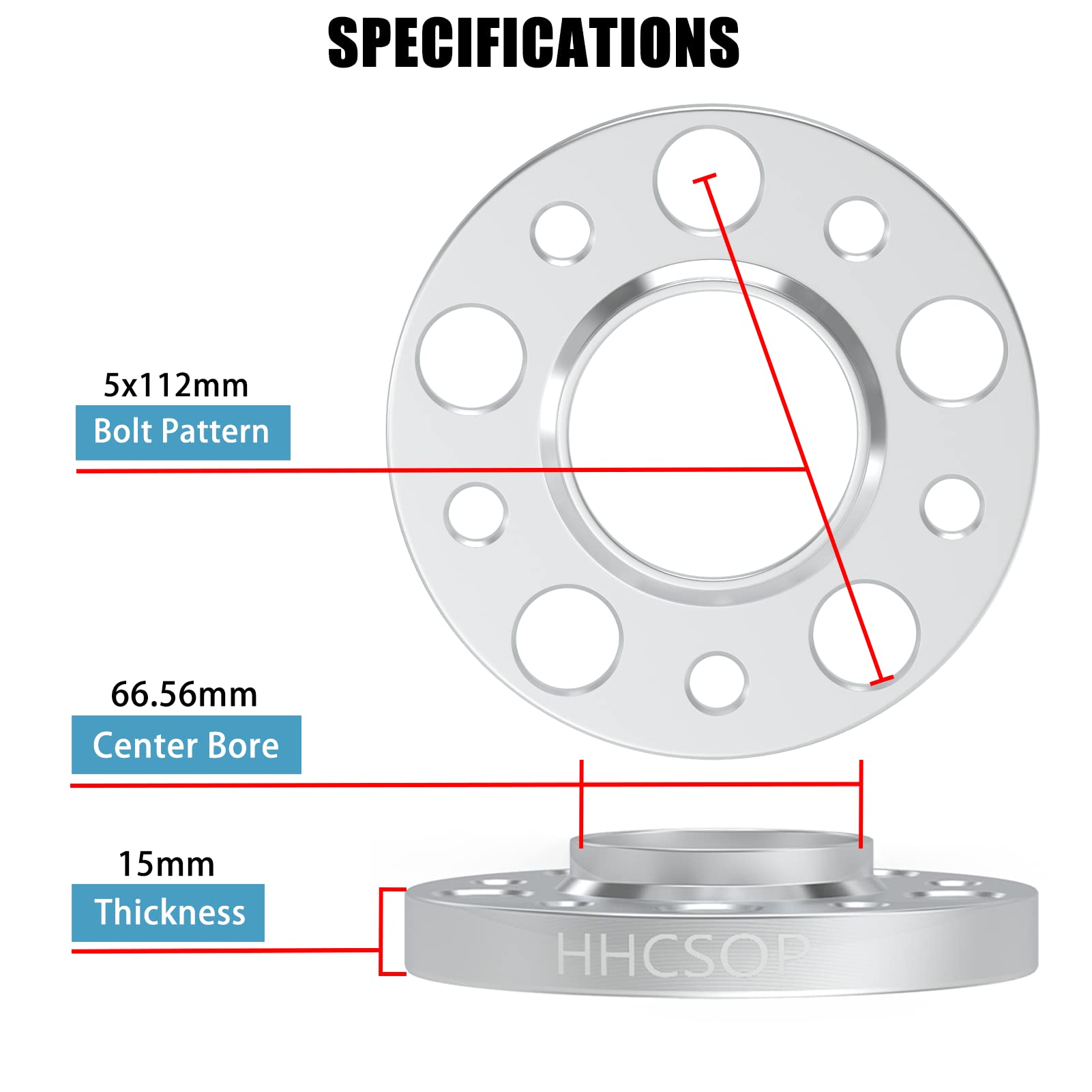 HHCSOP 5X112 Wheel Spacers 15mm Centerbore 66.56mm for A4 S4 A5 S5 A6 S6 A7 S7 A8 S8 Quattro B8 ...