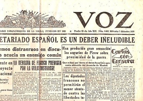 Amazon.com: LA VOZ. AÑO XIX. N. 5602. 7-DICIEMBRE-1938.: PERIODICO.: Books