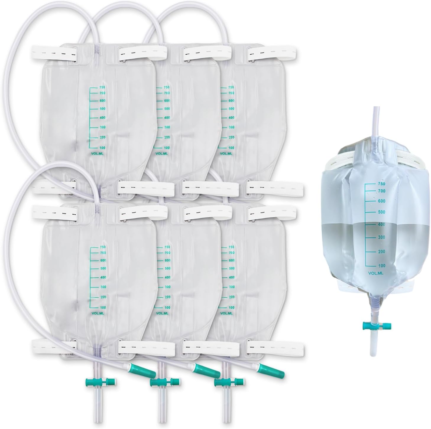 6 Pack Catheter Leg Bag, 750 ml Catheter Bag with Anti-Reflux Valve and ...