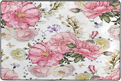 Amazon.com: Ustide Rustic Rose Flowers Area Carpet,Home Decor Cotton ...