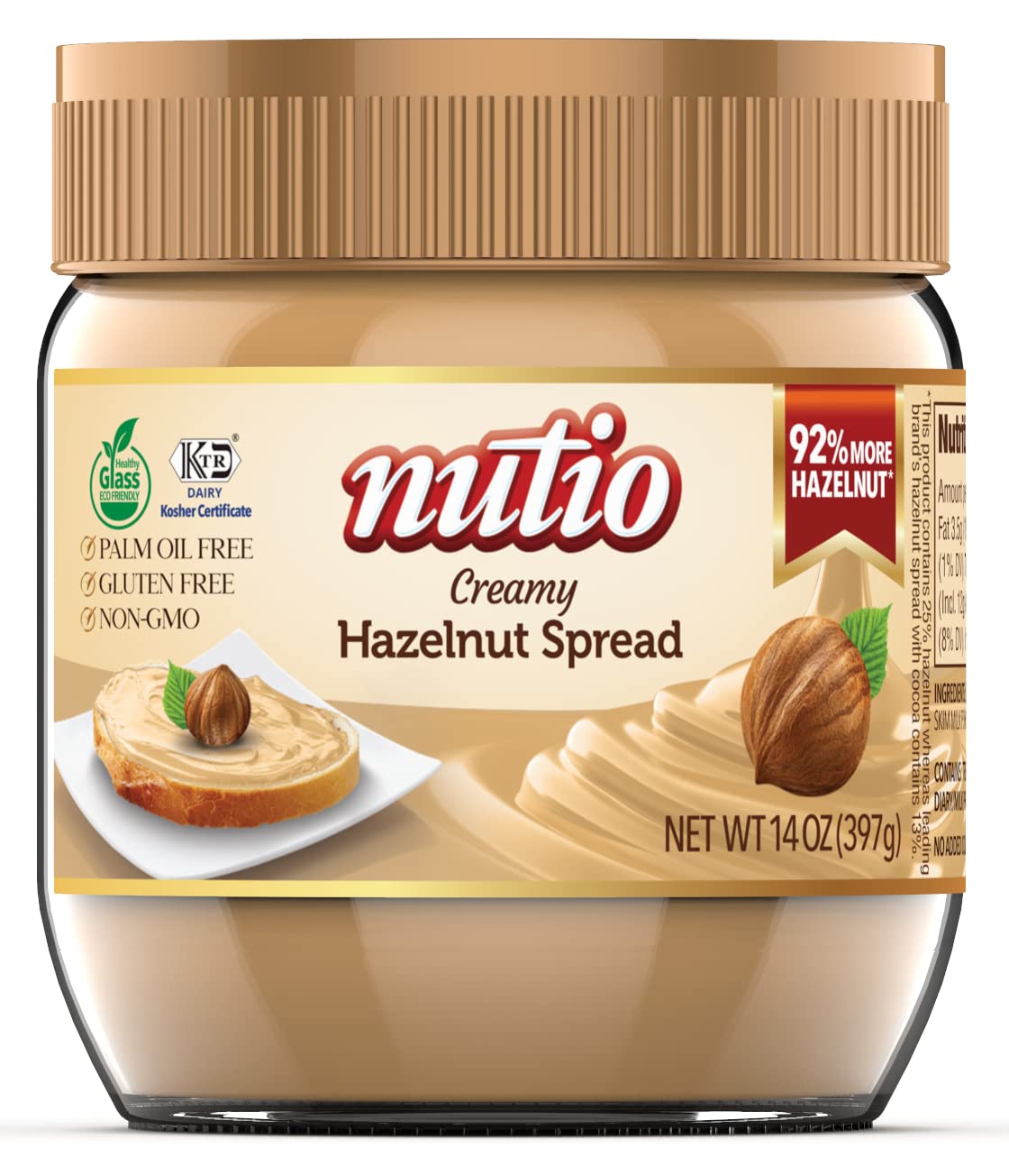 Amazon.com : Nutio Creamy Hazelnut Spread - 92% More Hazelnut, 37% Less ...
