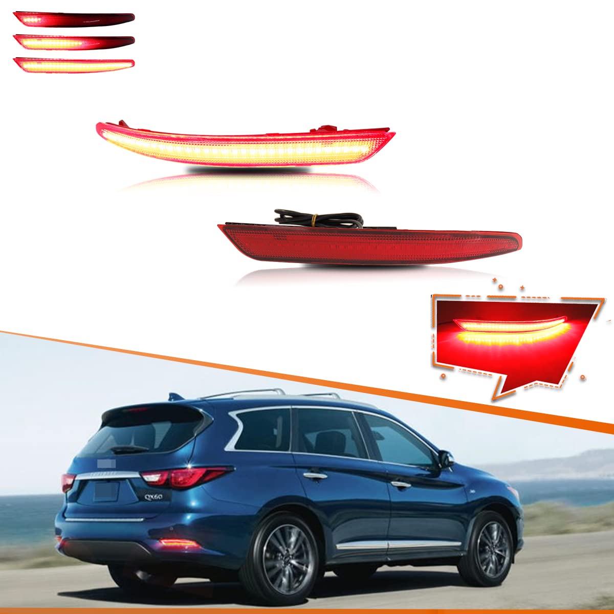 Snapklik.com : Red Lens Red LED Rear Bumper Reflector Brake Tail Lights ...