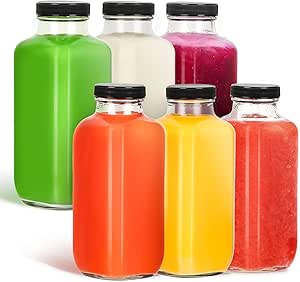 Amazon.com: LEVGSAK 6 Pack 16 oz Glass Juice Bottles with Lids,Reusable Glass Drinking Bottles ...