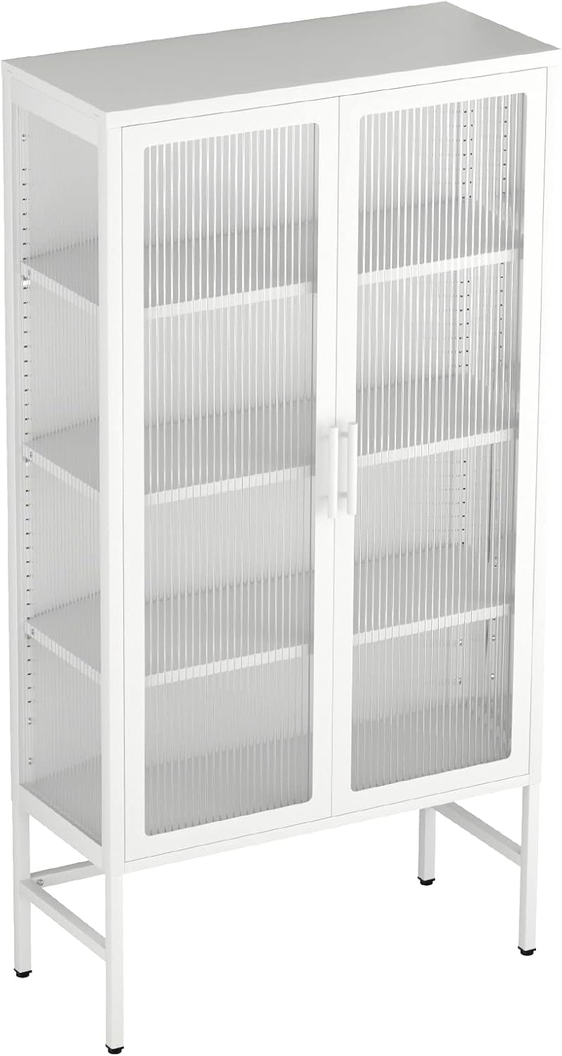 Amazon.com: Double Glass Cabinet, 4 Shelves Glass Display Cabinet with ...