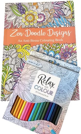 Adult Colouring Book and Pencil Set (Set of 20 Pencils), Mindfulness ...