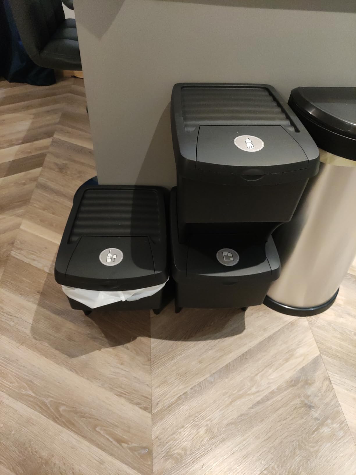 22L Open Fronted Set Of 3 Large Stackable Waste Recycling Bins With ...