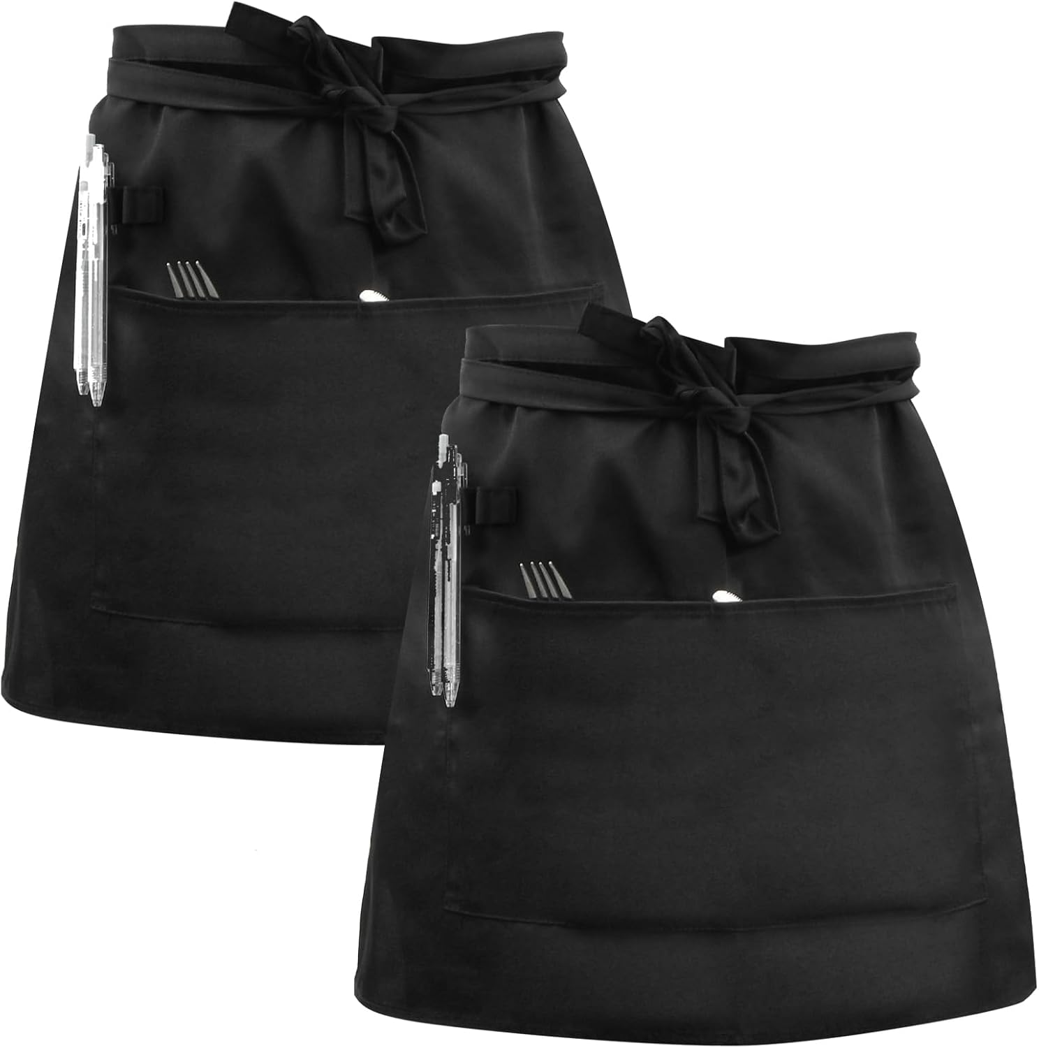 YILANJIN,2 Pack Black Half Apron,Waiter Waist Apron with 2 Pockets,Anti ...
