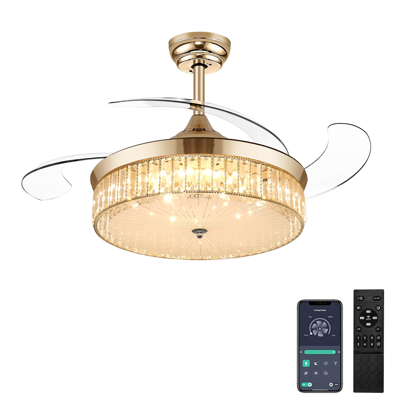 Snapklik.com : Ohniyou 42 Inch Retractable Ceiling Fan