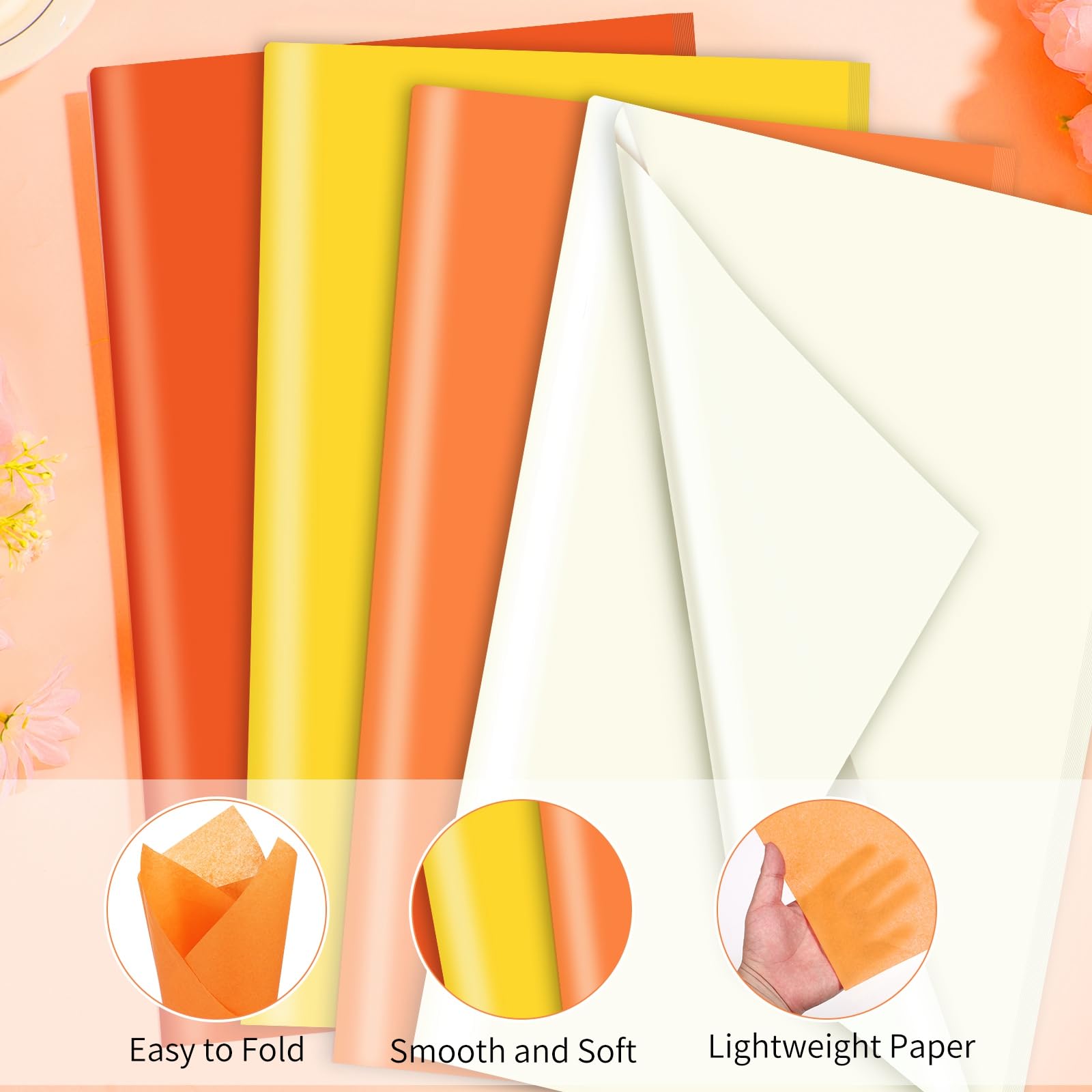 Snapklik.com : 160 Sheets Orange Tissue Paper For Gift Bags, 20 X 14 ...