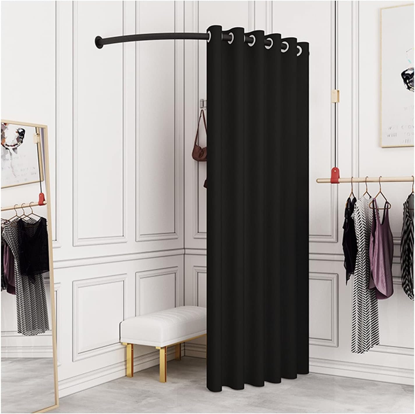 WPYGHLJN Mobile Fitting Booth, Portable Store Clothes Black Cloakroom ...