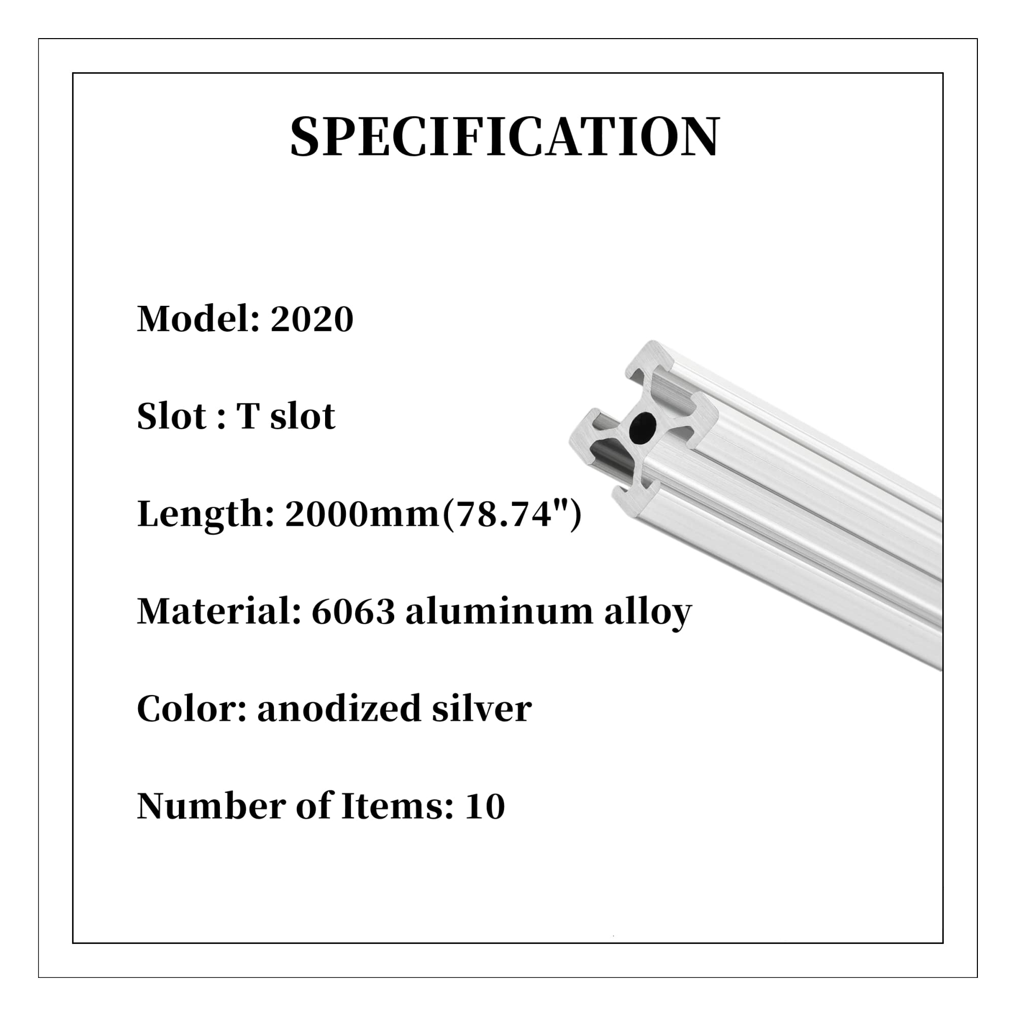 Snapklik.com : 10pcs 78.74 Inch 2000mm 2020 T Slot Aluminum Extrusion ...
