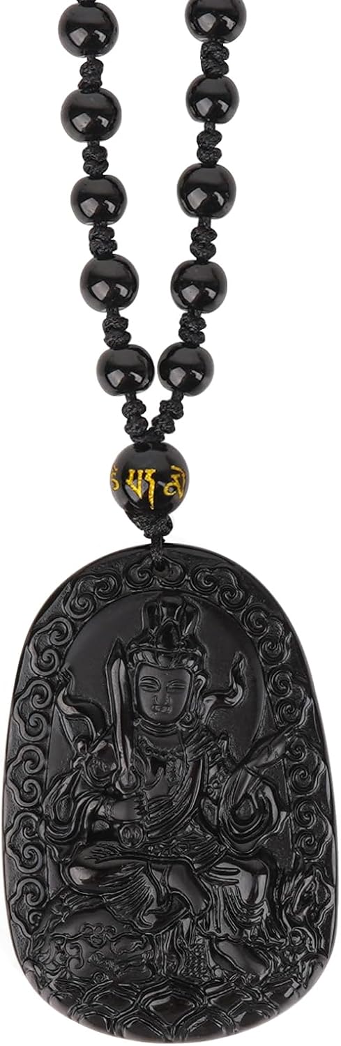 Amazon.com: Chiorgone Obsidian Guardian Buddha Manjushri Amulet – Feng ...