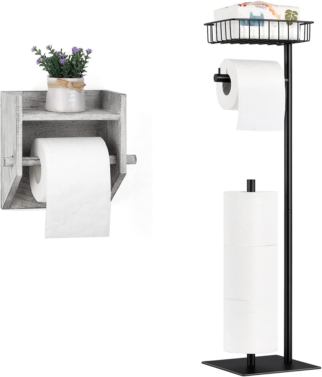 Amazon.com: Toilet Paper Roll Holder Wall Mounted and Free Standing ...