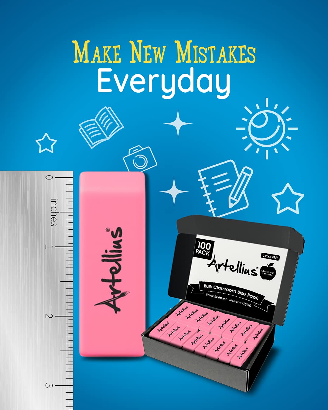 Snapklik.com : Pink Erasers Pack Of 100 - Large Size, Latex & Smudge ...