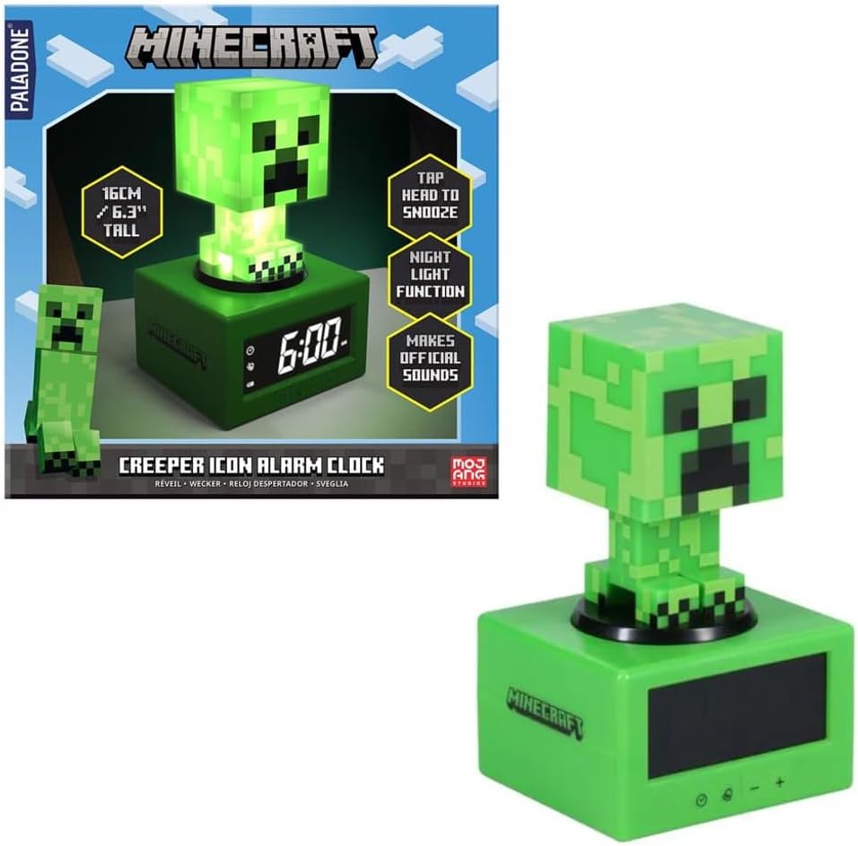 Amazon.com: Paladone Minecraft Creeper Icon Alarm Clock - Creeper Glow ...