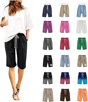 Generic Linen Shorts for Women Summer Fashion High Waisted Bermuda ...