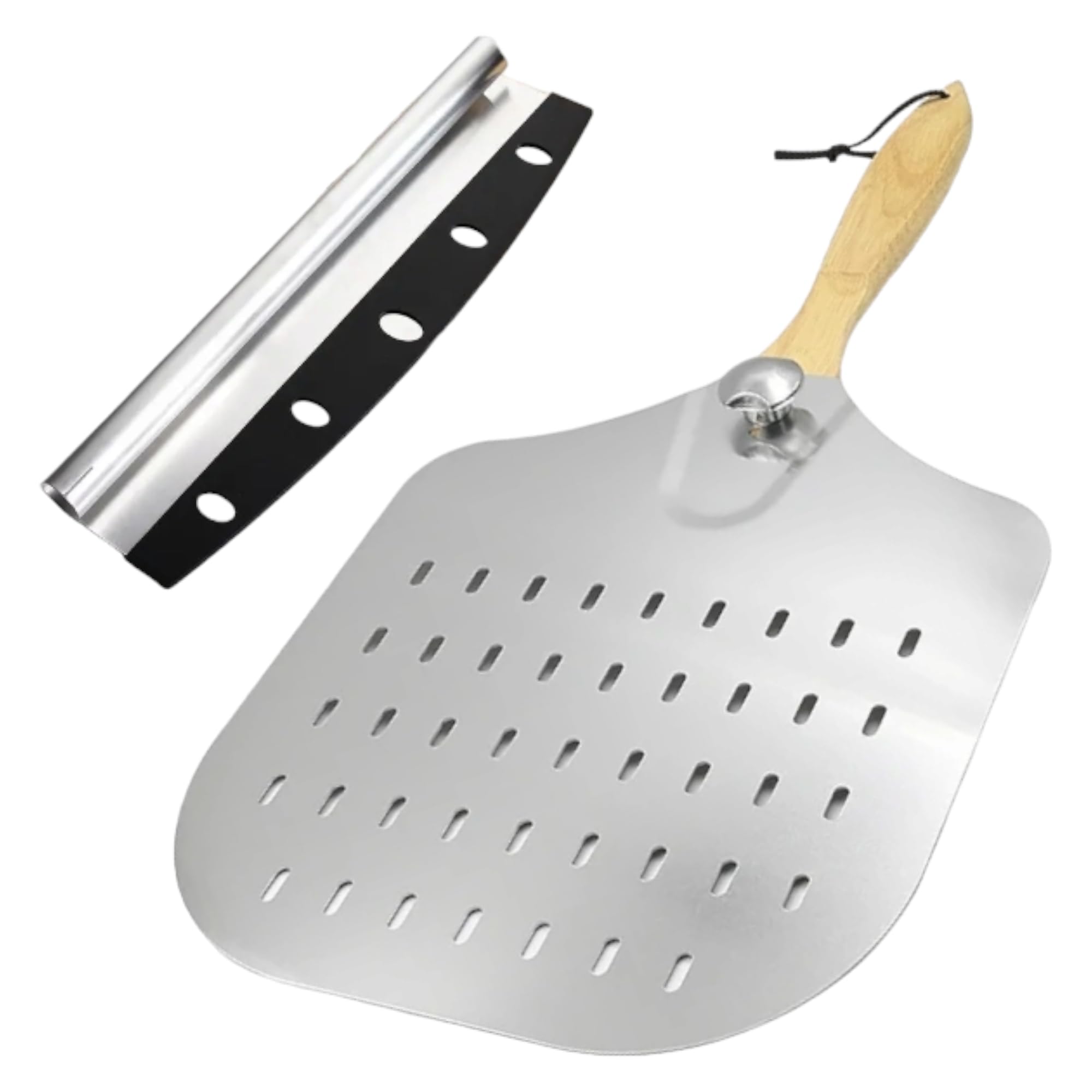 Perforated Metal Pizza Peel 14 Inch With Pizza Cutter Rocker – Large ...
