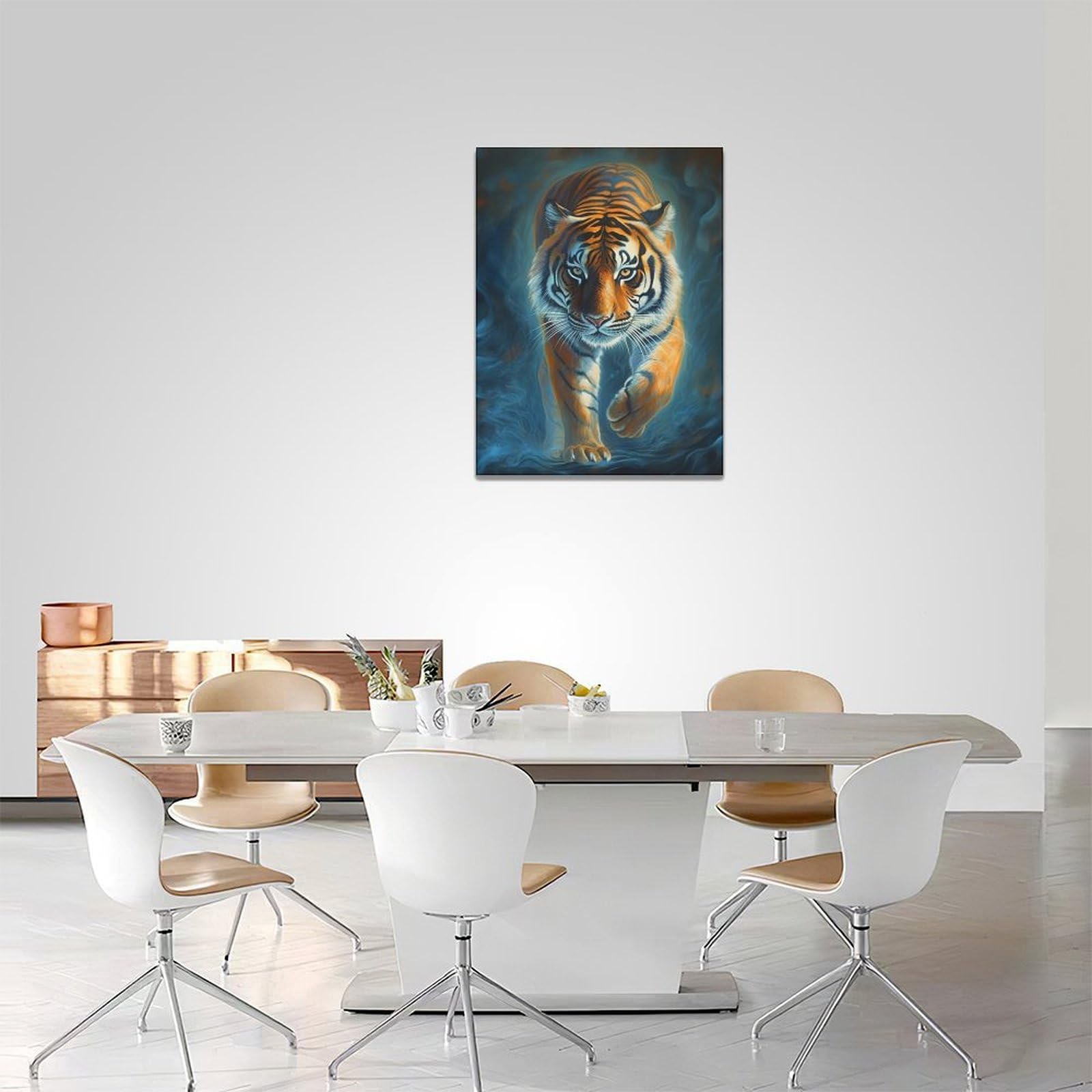 Mexican Tiger Art 1970s Framed White Tiger Painting On Black Velvet,