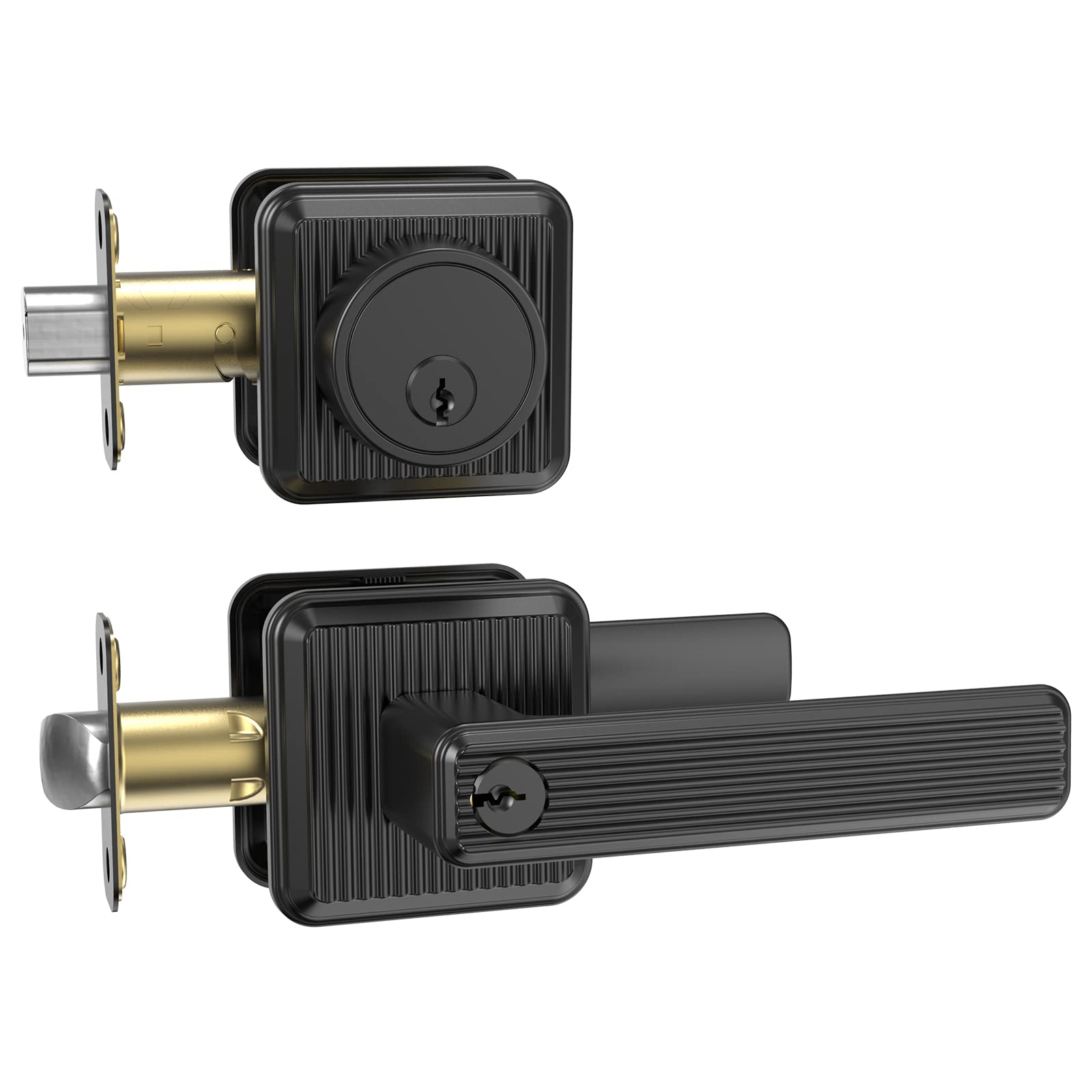 BAOLONG Black Front Door Handle and Deadbolt,Exterior Door Handle with ...