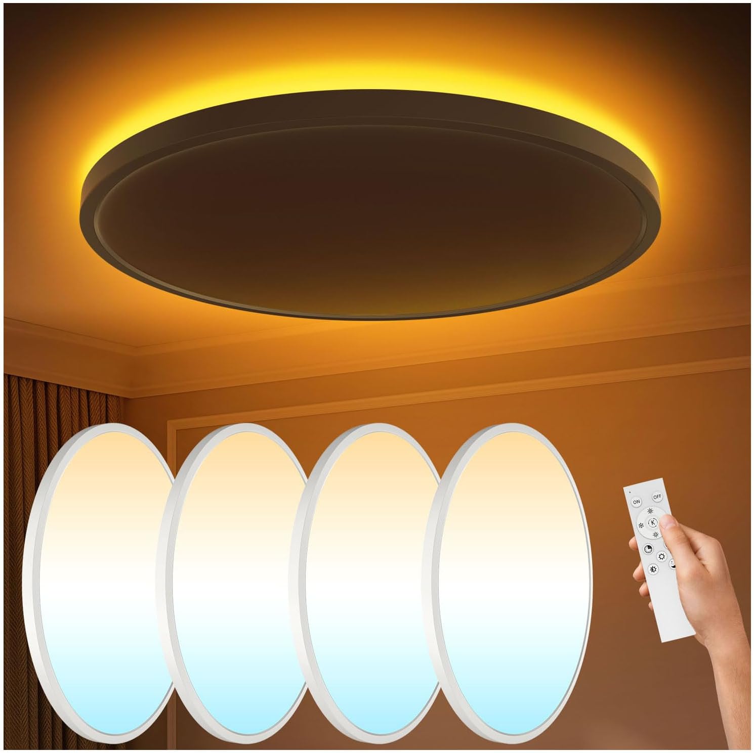 4Pack Flush Mount Ceiling Light with Nightlight 12in , 24W 2400LM ...