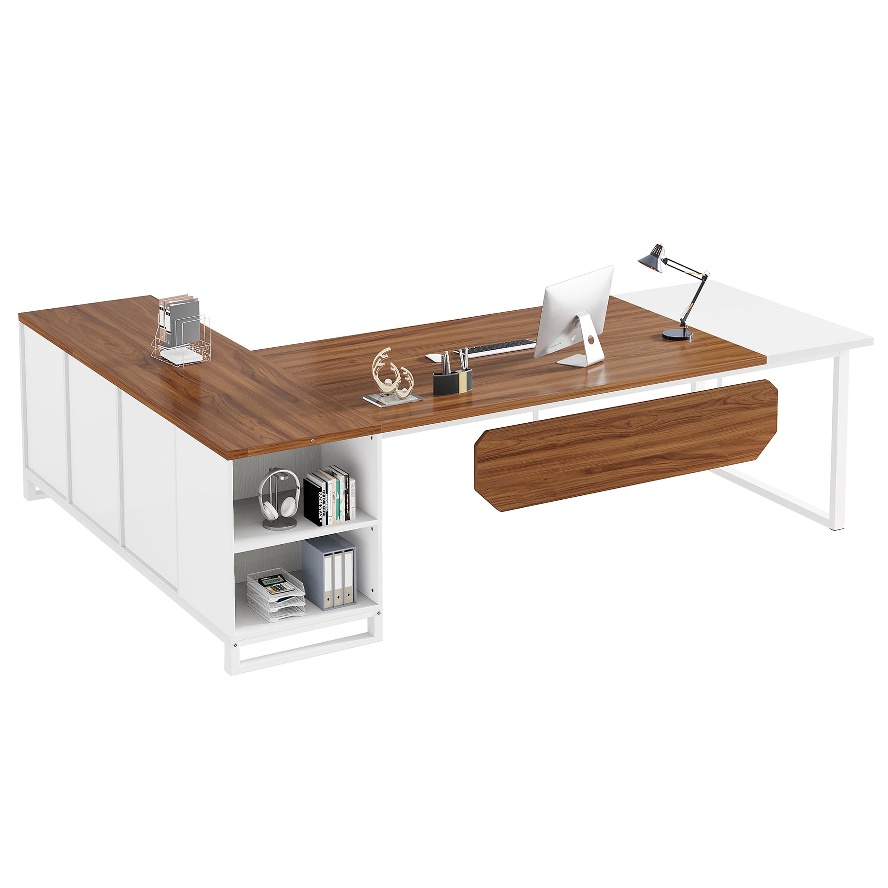 Amazon.com: LITTLE TREE 71" L Shaped Desk with 55" File Cabinet, Modern ...