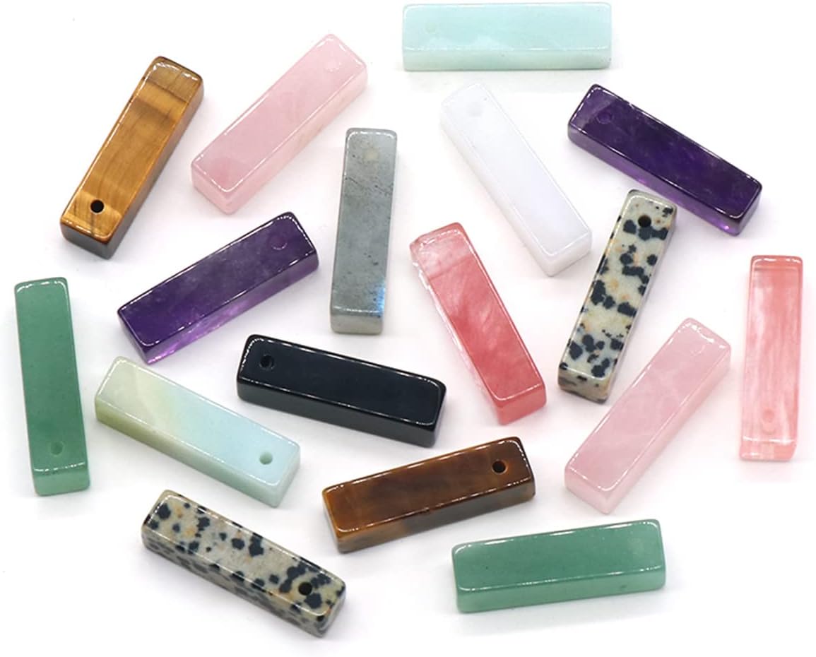 Amazon.com: LE SKY 16 Pcs Natural Stone Pendants Rectangle Wand ...