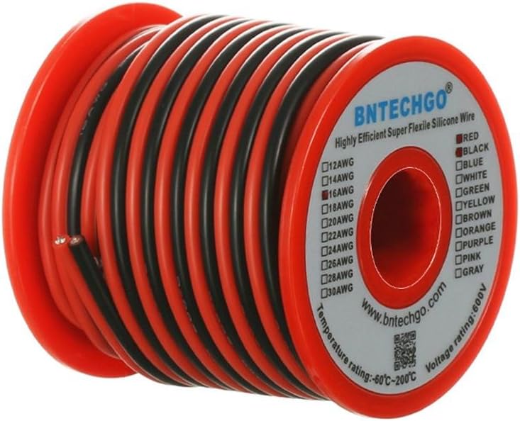 BNTECHGO 16 Gauge Flexible 2 Conductor Parallel Silicone Wire Spool Red ...