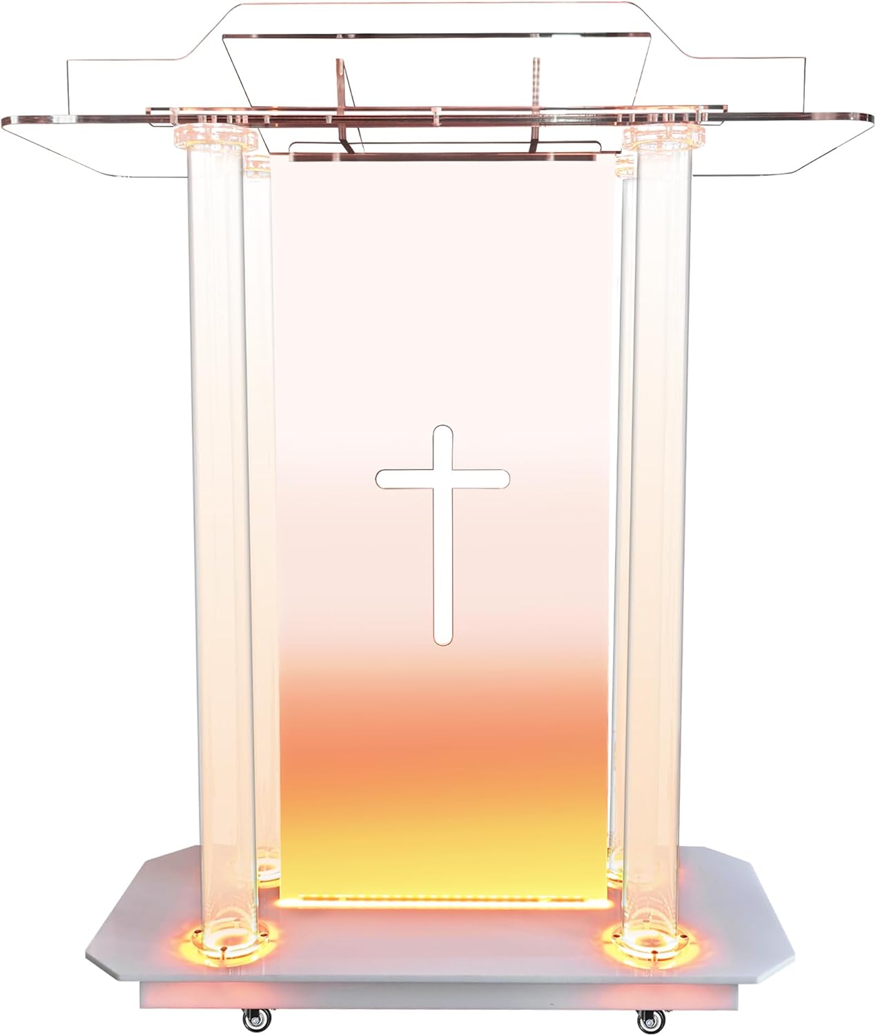 Church Pulpit with Hollow Cross Design,Led Acrylic Podium with Wheels ...