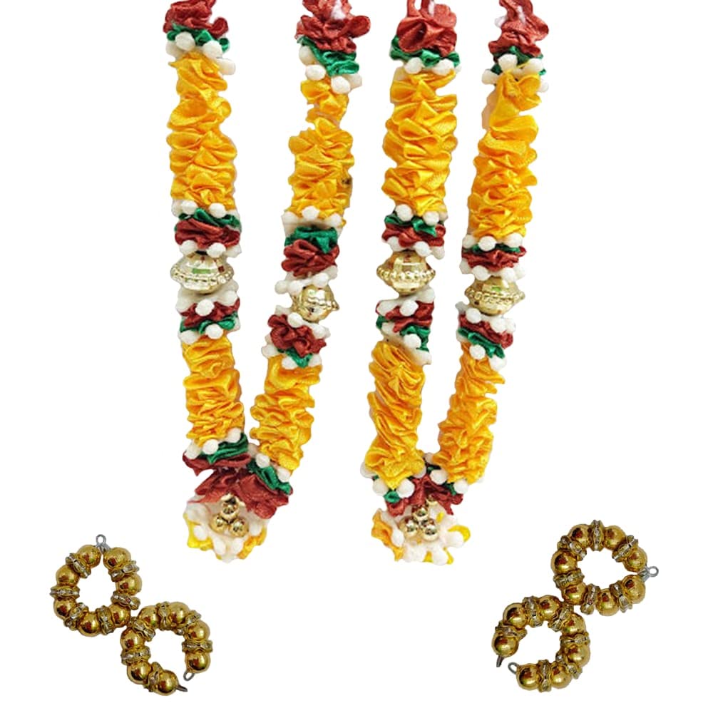 The Holy Mart 2 Multicolour Ribbon Flower Malas with 2 Sets of Bangles ...