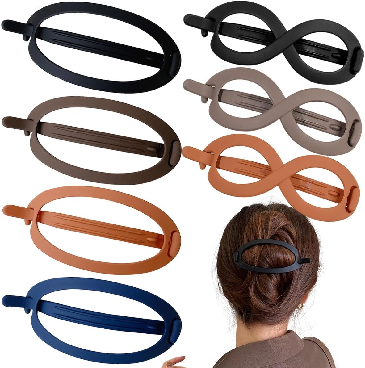 Amazon.com : 7 PCS Women's French Oval Twist Matte Curved Claw ...