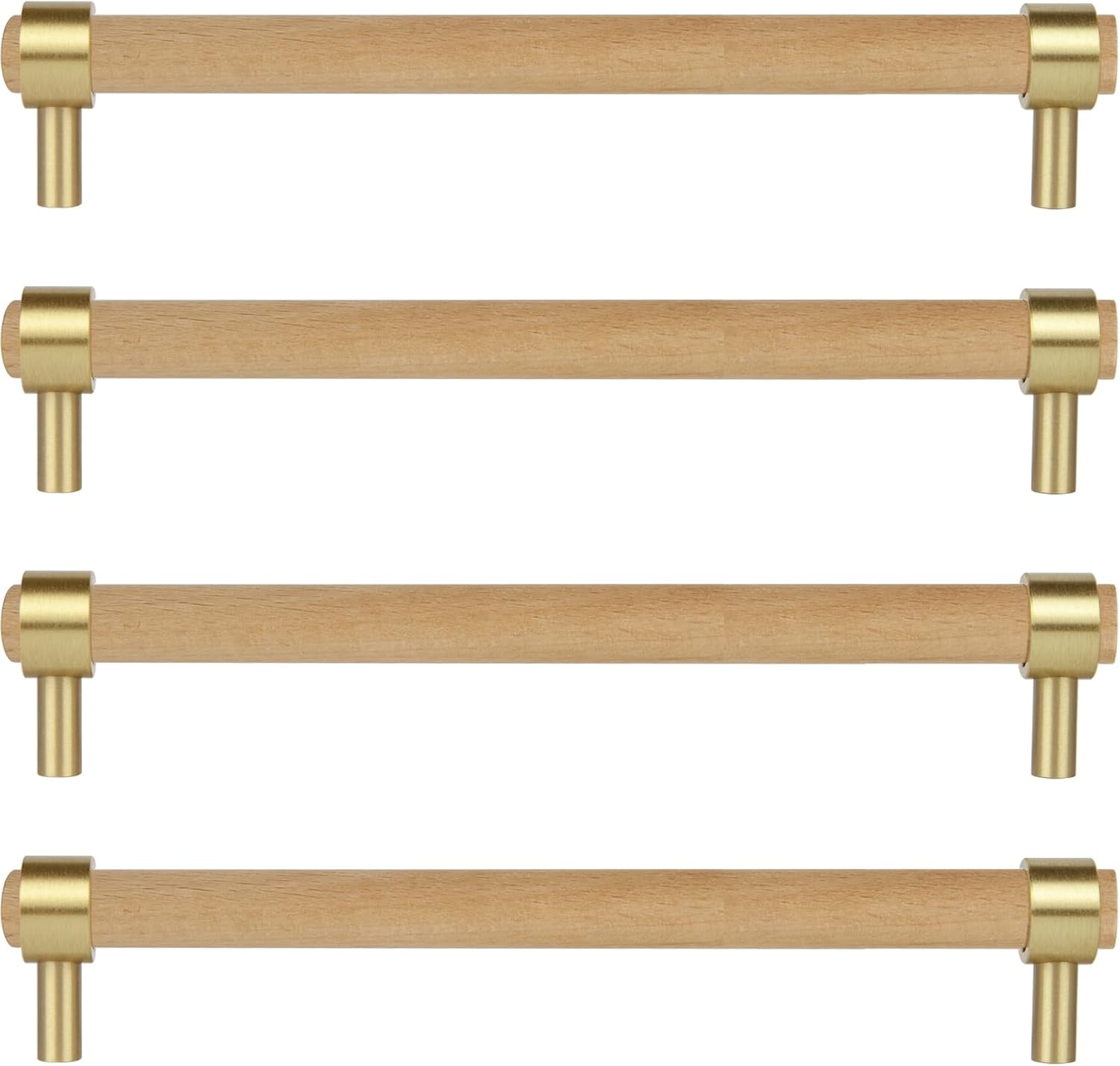 foxwake Natural Wood and Brass Kitchen Cabinet Handles 5~7.4 Inch 4Set ...