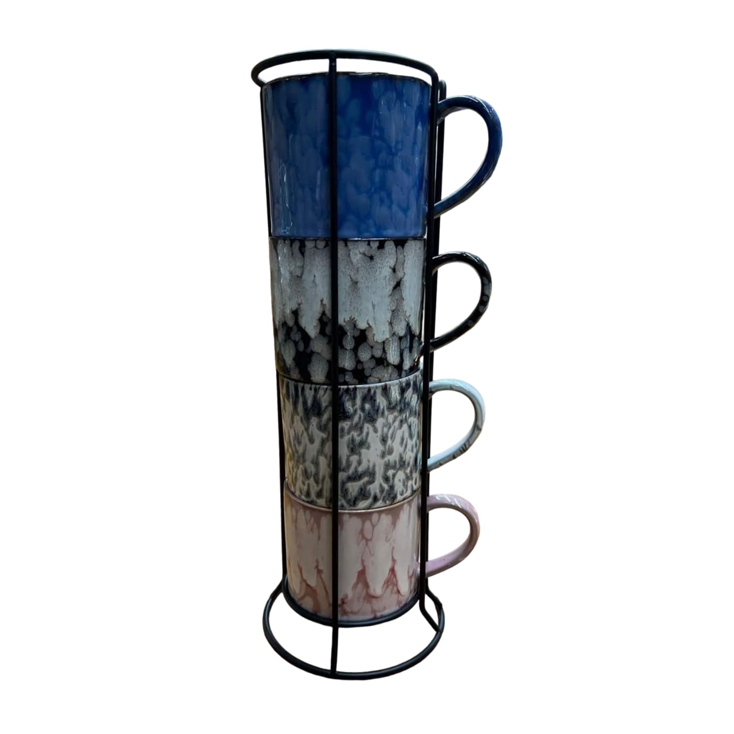 Biznest Jumbo Embossed Multi Color Stacking Mugs 4Pk Stackable Mugs Set ...