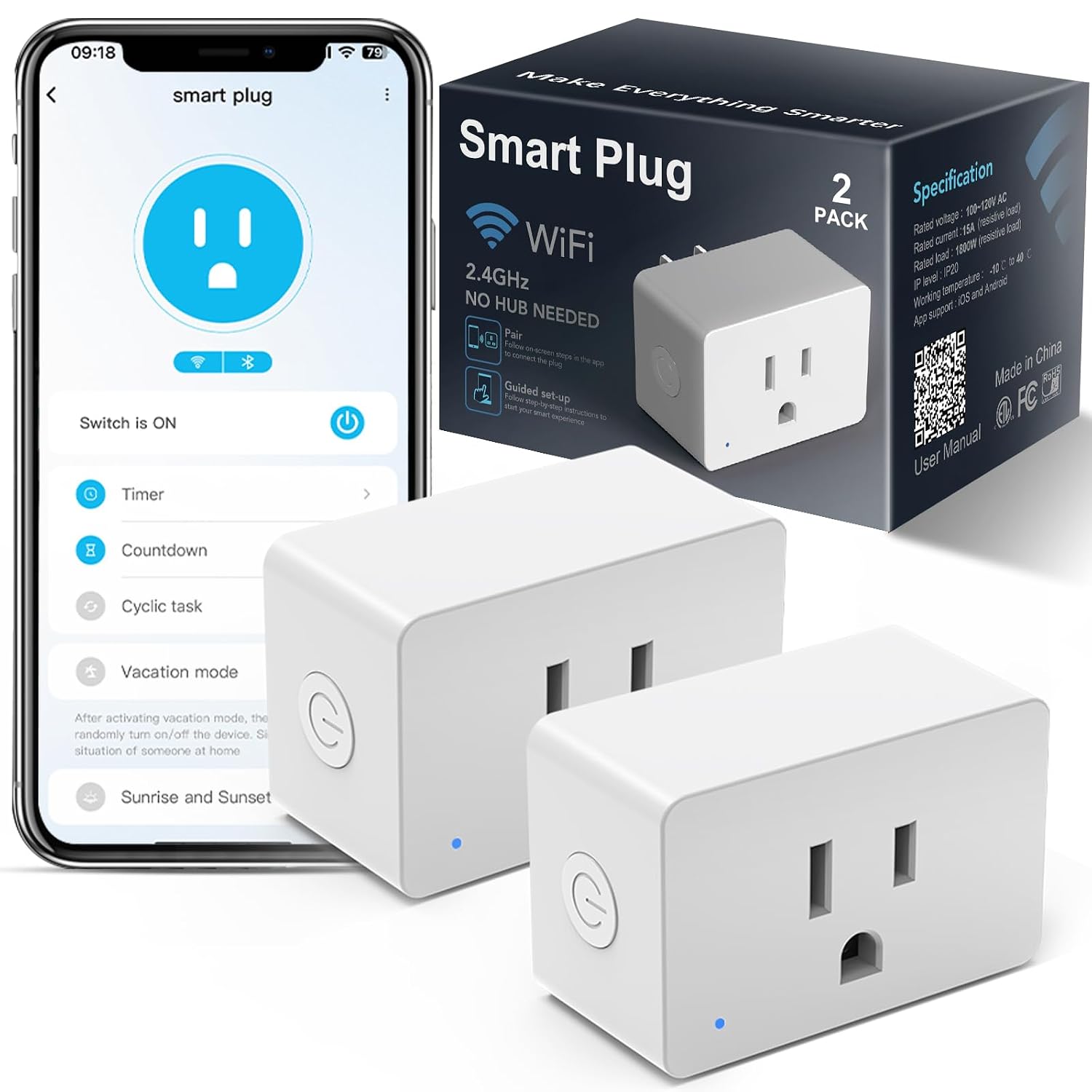 MMU 2 Pack Smart Plugs, WiFi Outlets Compatible with Alexa&Google ...