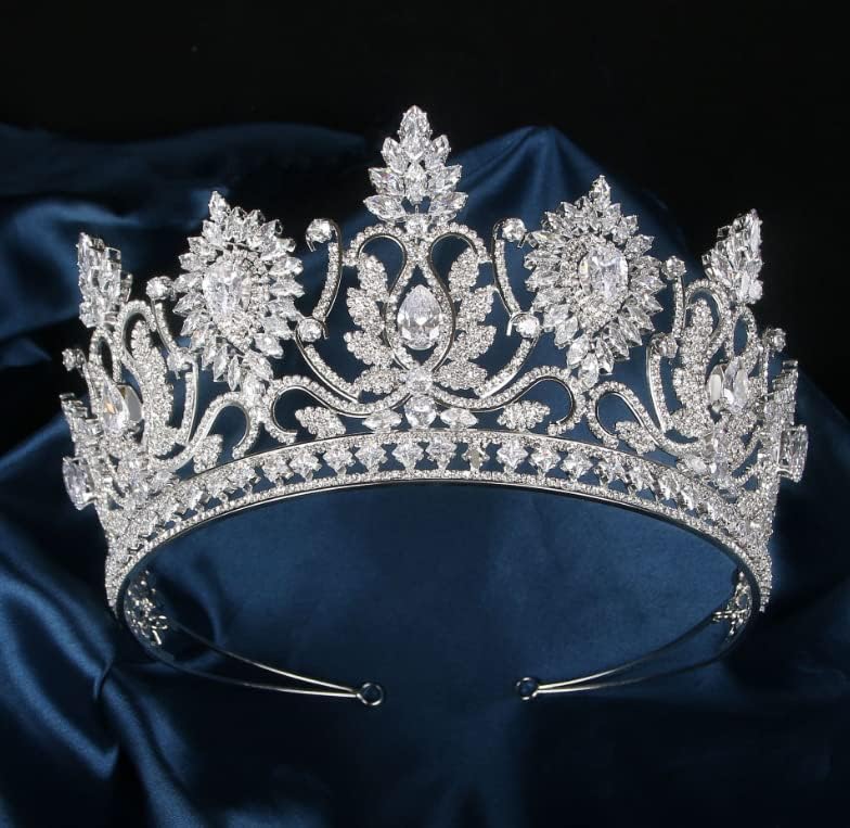 Amazon.com : Jorsnovs Luxury Cubic Zirconia Wedding Round Tiaras Zircon ...