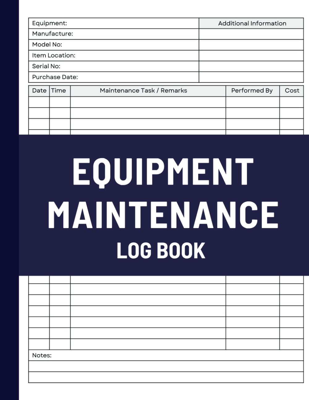 Equipment Maintenance Log Book: Keep Track and record Of daily ...
