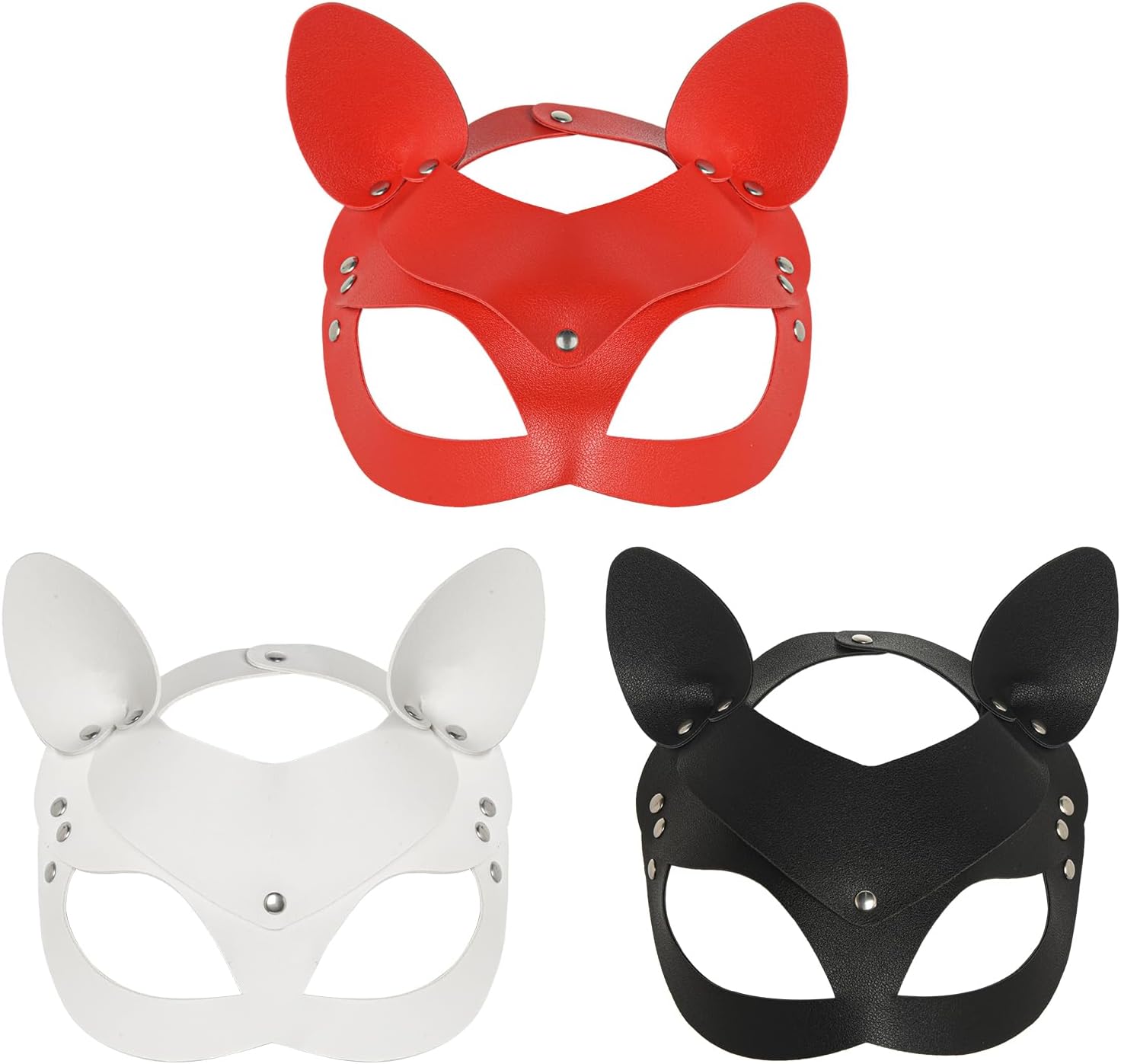 Yookat 3 Pieces Leather Masks Leather Masquerade Masks Leather Cat Mask ...