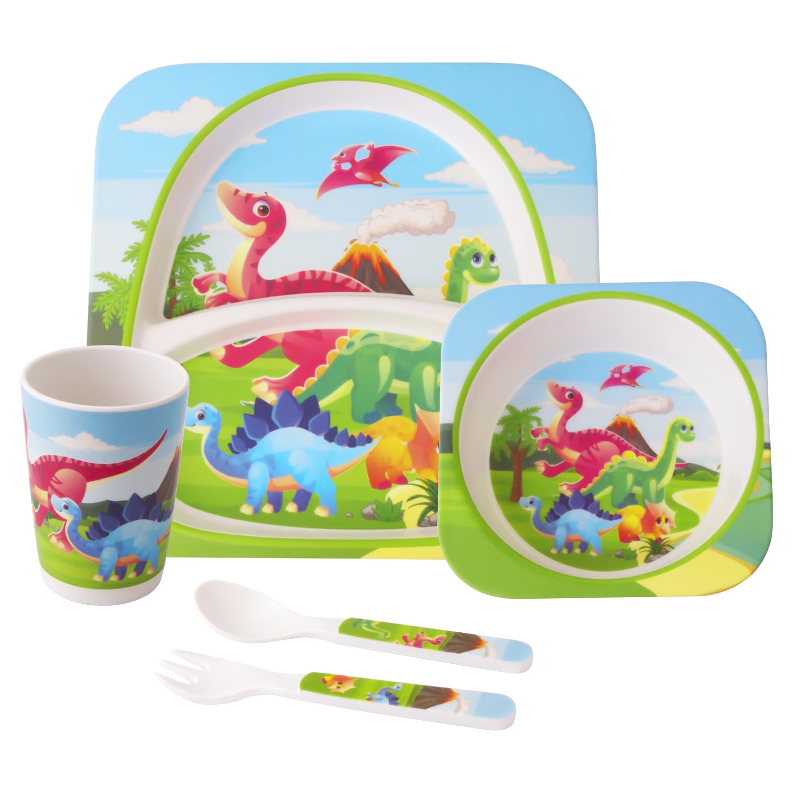 Amazon.com: Qshare Melamine Toddler Dinnerware Set,5Pcs Baby Plates and ...