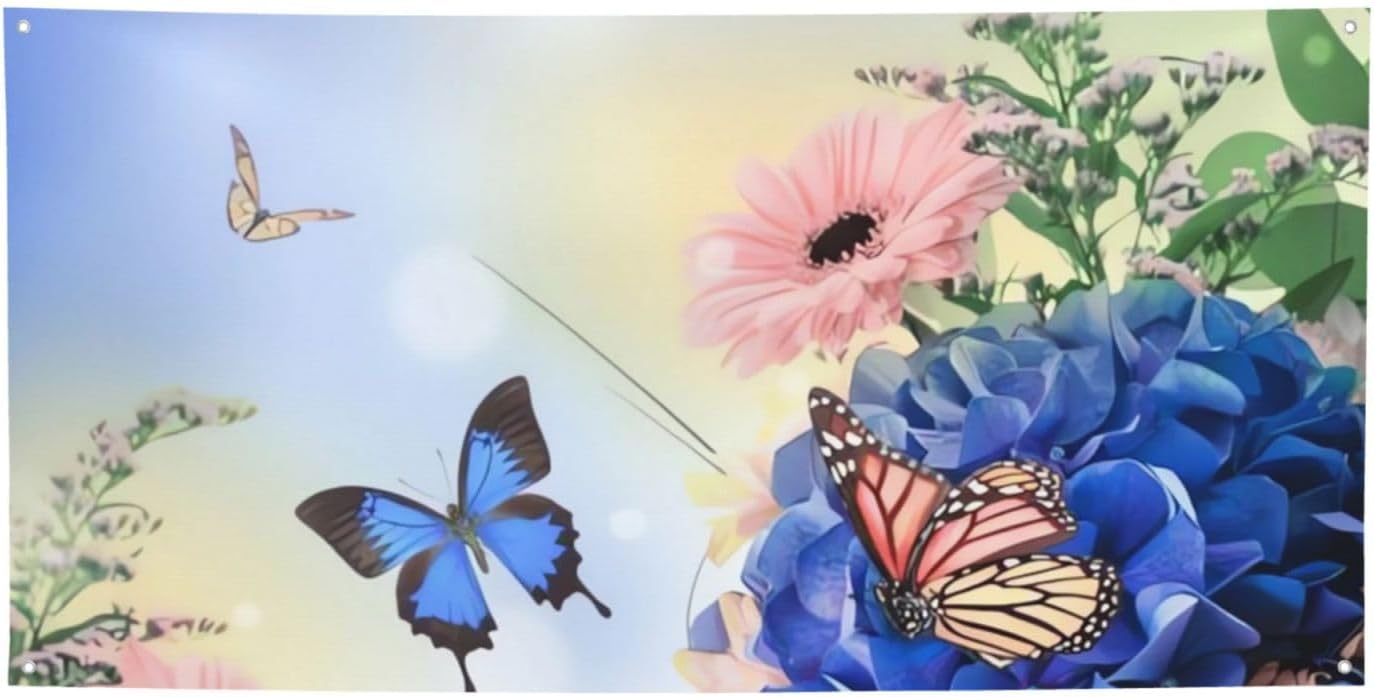 Amazon.com : Flower Butterfly Banner Party Decor Backdrop Banner Themed ...