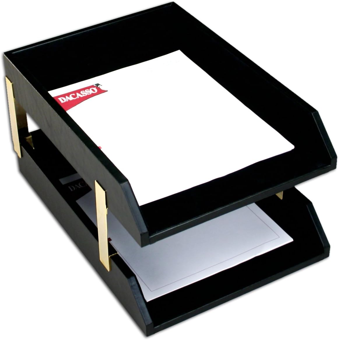 Amazon.com : Dacasso Classic Black Leather Front Load Letter Trays with ...