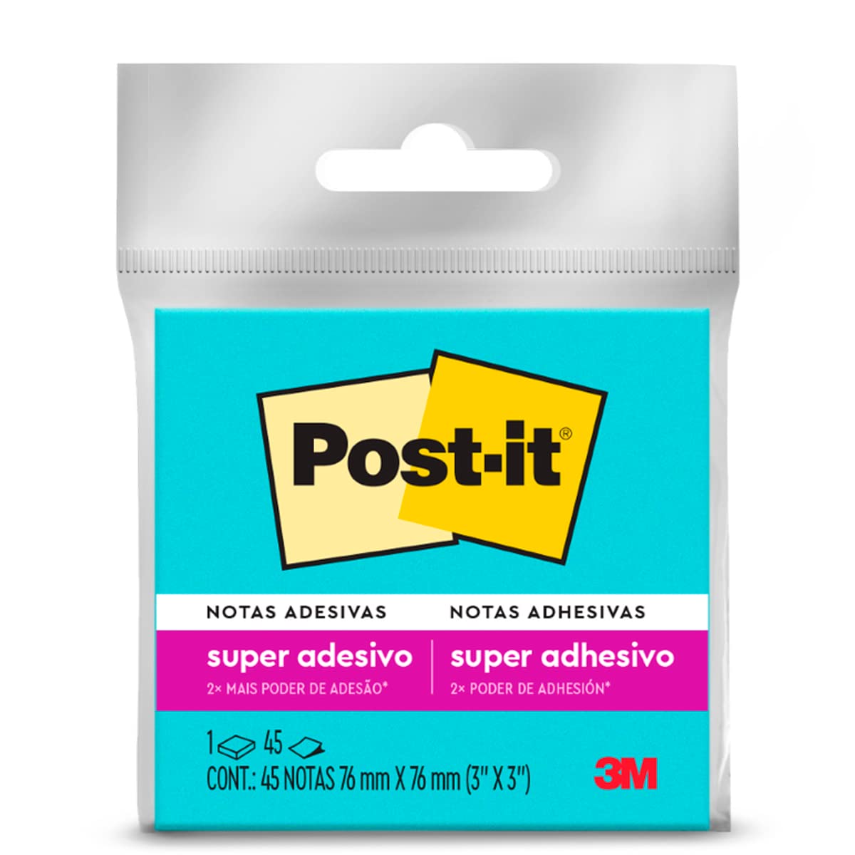 Post-it, 3M, Bloco de Notas Adesivas, Azul, 76mm x 76mm, 45 Folhas ...