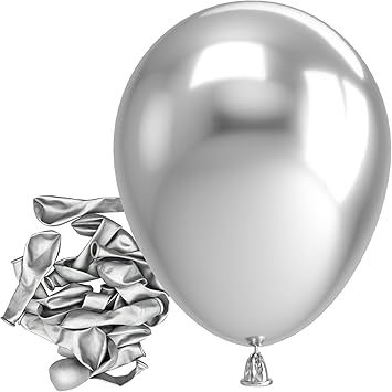 Amazon.com: Bezente Metallic Silver Balloons Latex Balloons - 150 Pack ...