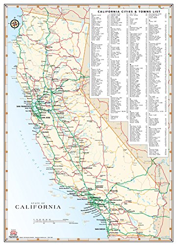 Amazon.com : California Highways and Roads Wall Map Gloss Laminated ...