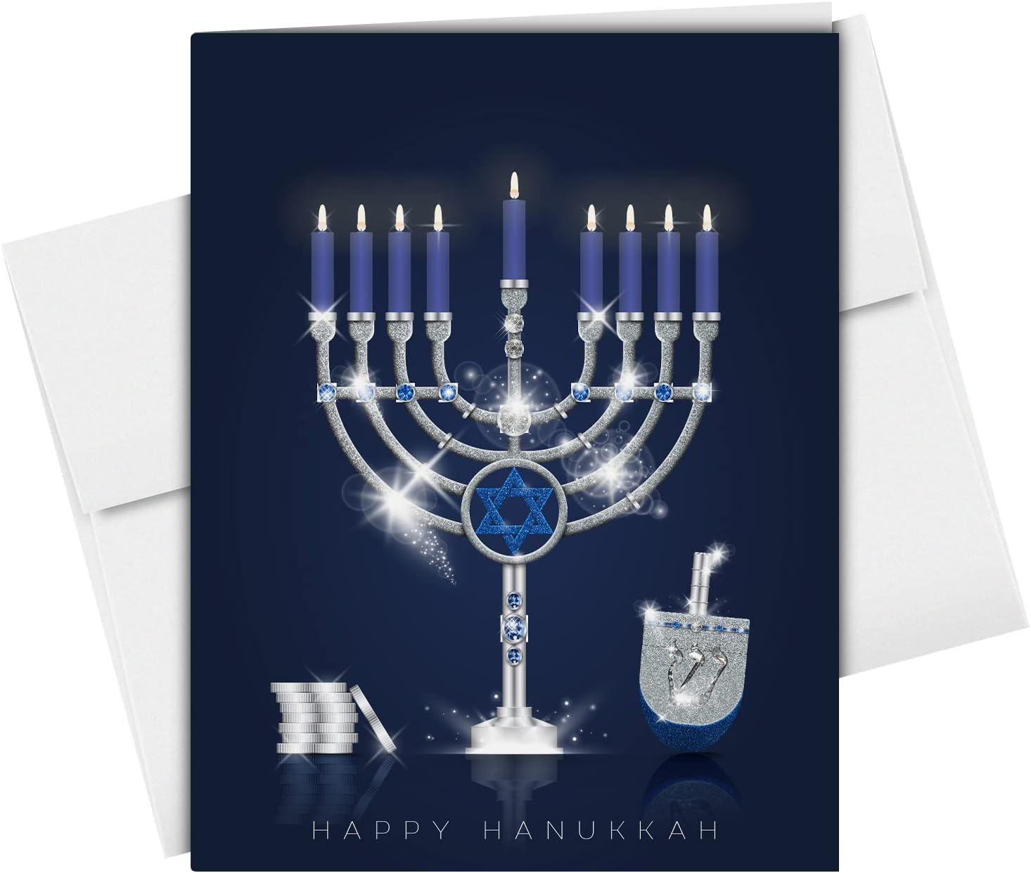 Amazon.com : Happy Hanukkah Greeting Cards with Envelopes Set, Elegant ...