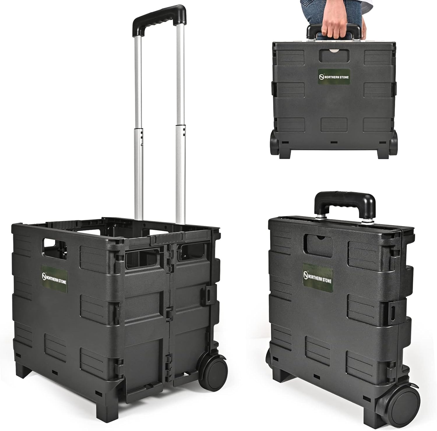 NORTHERN STONE Folding Shopping Trolley Cart, Boot Cart with Noiseless ...